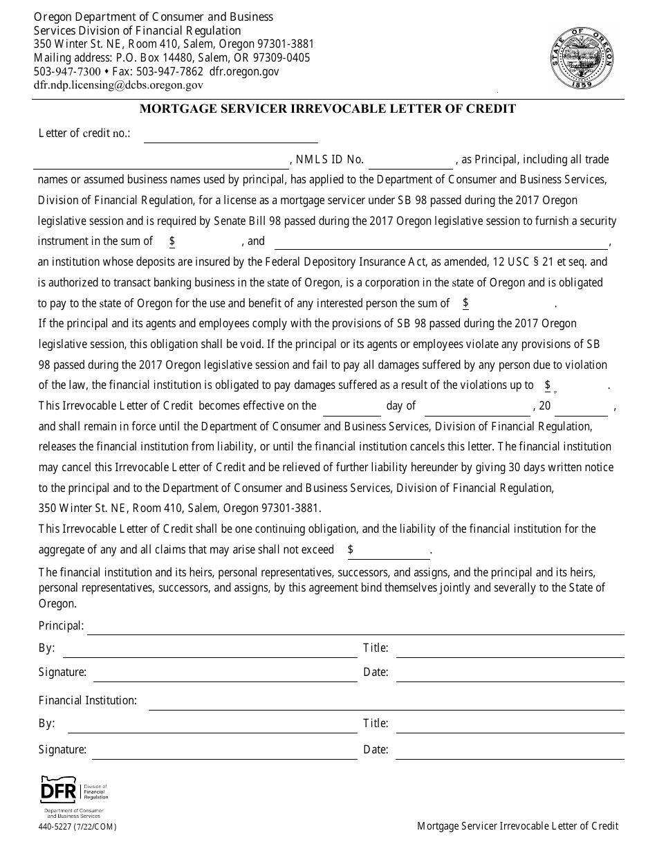 Form 440-5227 - Fill Out, Sign Online and Download Fillable PDF, Oregon | Templateroller