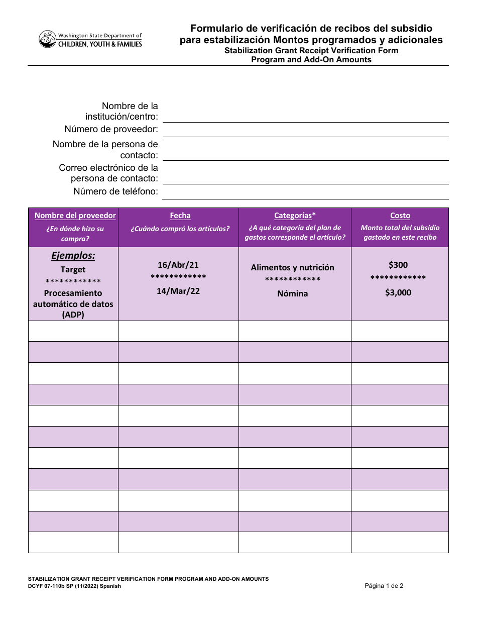 DCYF Formulario 07-110B - Fill Out, Sign Online and Download Printable ...