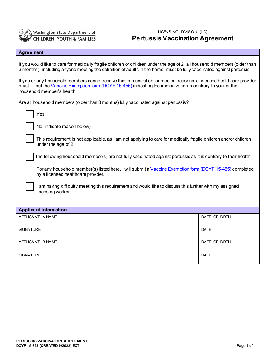 DCYF Form 15-823 - Fill Out, Sign Online and Download Fillable PDF ...