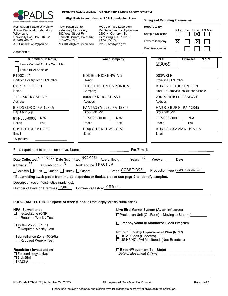 Sample PD AVIAN Form 02 - Fill Out, Sign Online and Download Fillable ...
