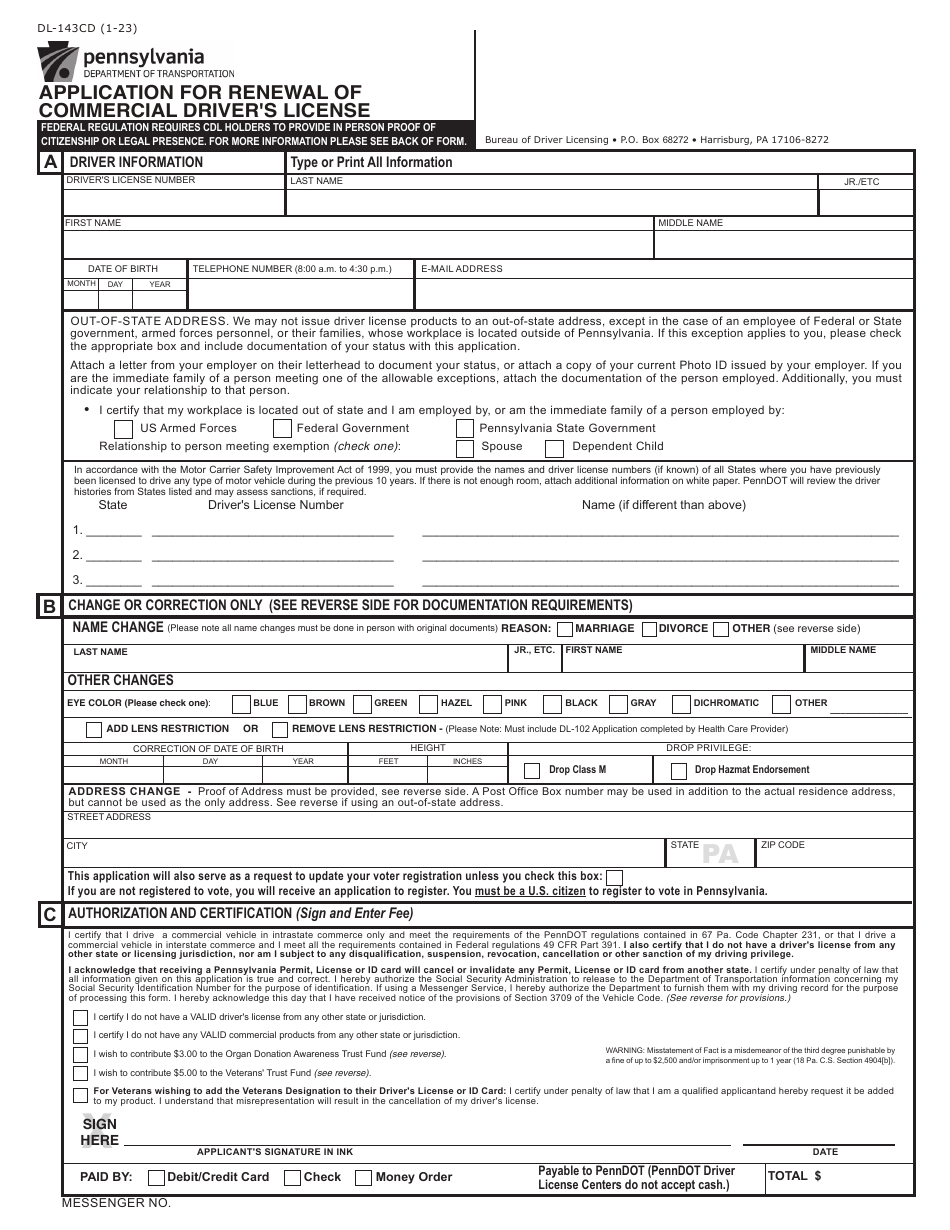 Form DL-143CD - Fill Out, Sign Online and Download Fillable PDF ...