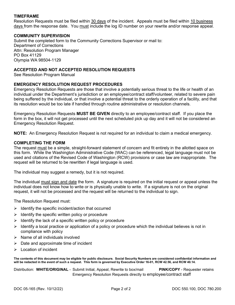 Form DOC05-165 - Fill Out, Sign Online and Download Printable PDF ...