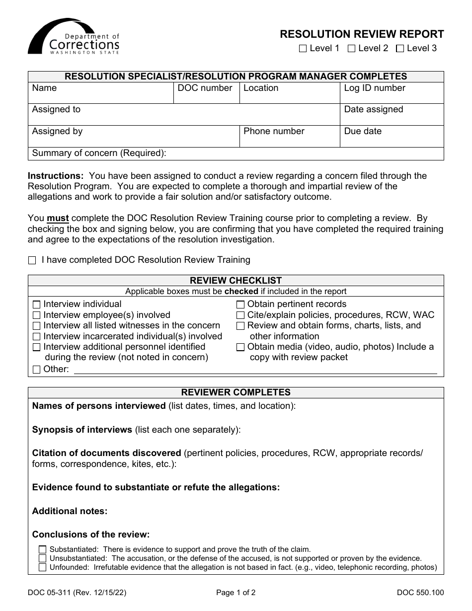 Form DOC05-311 Download Printable PDF or Fill Online Resolution Review ...