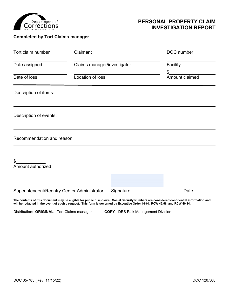 Form DOC05-785 - Fill Out, Sign Online and Download Printable PDF ...