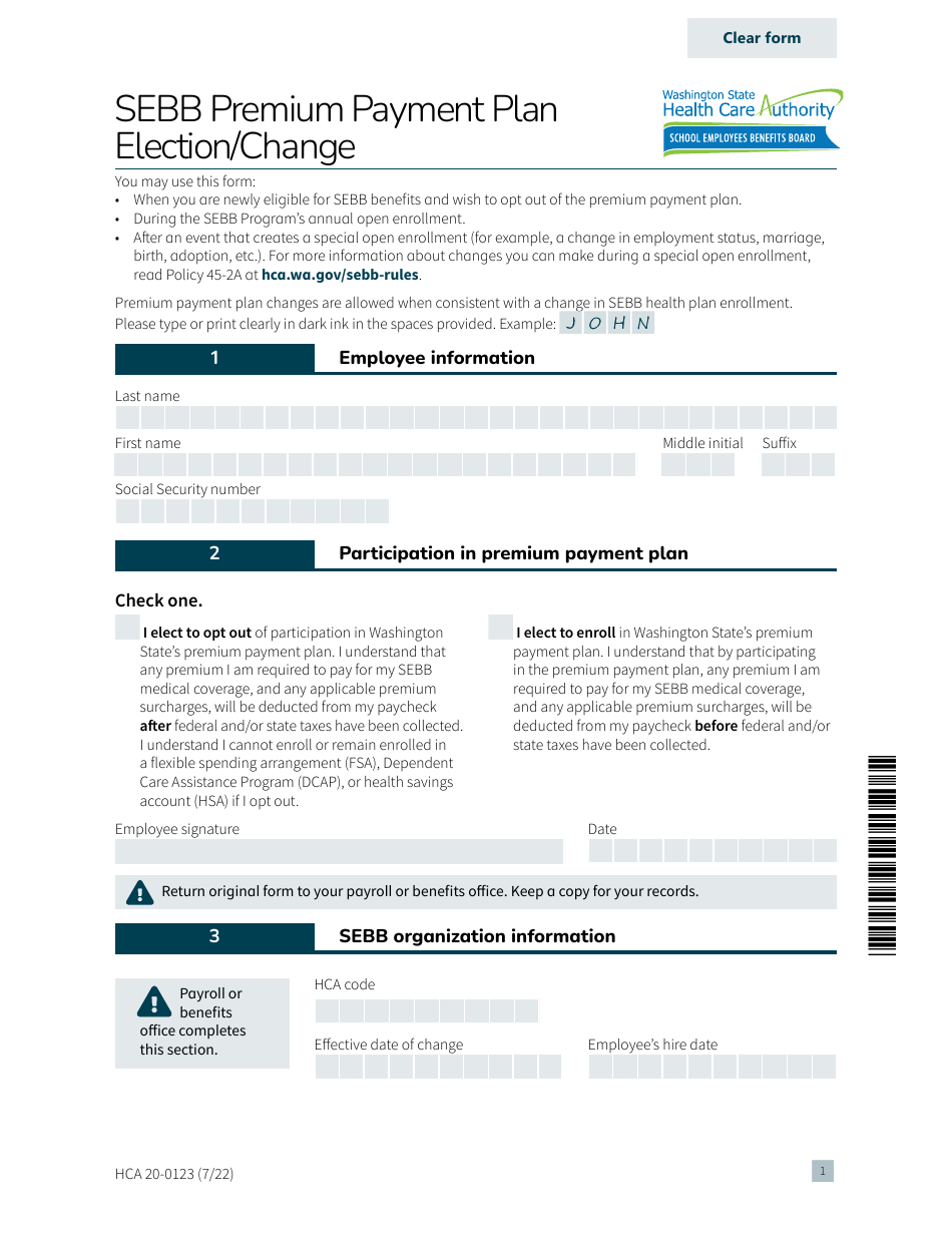 Form HCA20-0123 - Fill Out, Sign Online and Download Fillable PDF ...