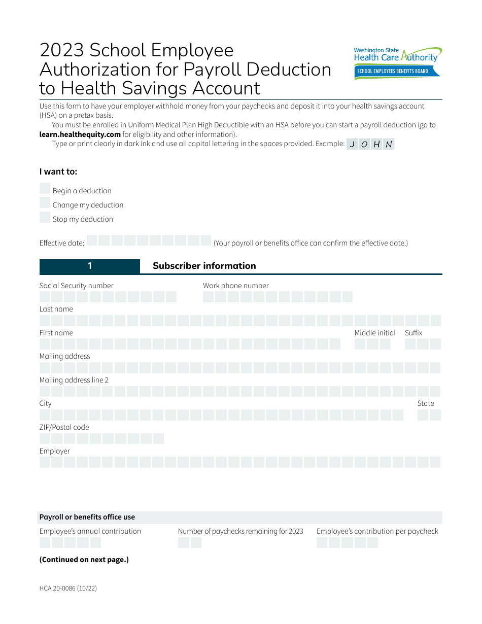 Form HCA20-0086 - 2023 - Fill Out, Sign Online and Download Fillable ...