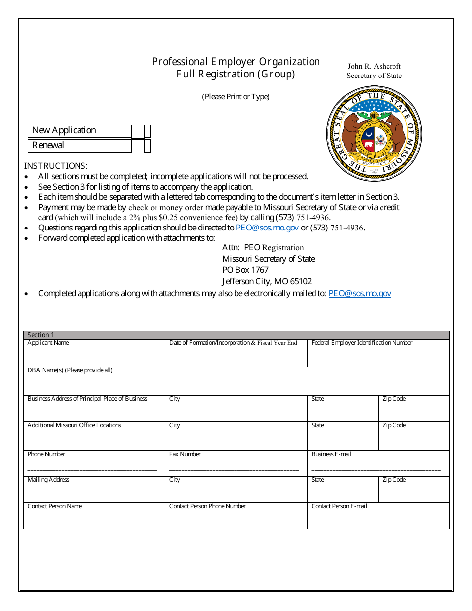 Missouri Professional Employer Organization Full Registration (Group ...