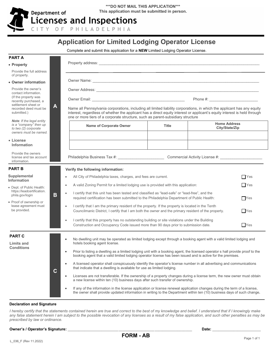 Form AB (L_036_F) Download Fillable PDF or Fill Online Application for ...