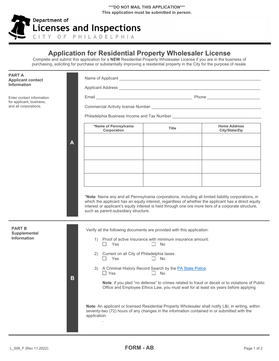 Form AB (L_006_F) - Fill Out, Sign Online and Download Fillable PDF ...