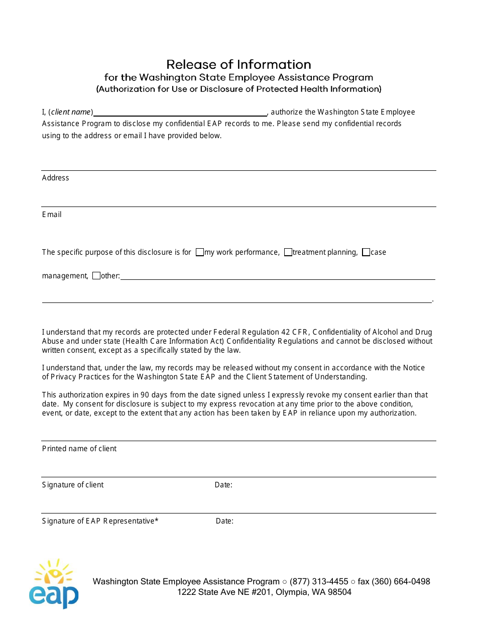 Washington Release of Information for the Washington State Employee ...