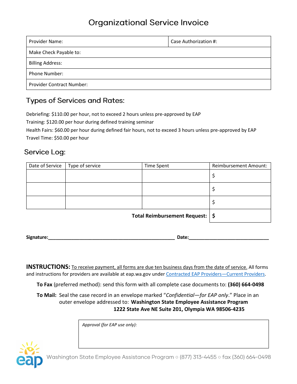 Washington Organizational Service Invoice - Fill Out, Sign Online and ...