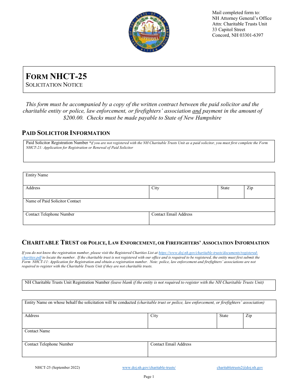 Form NHCT-25 Download Printable PDF or Fill Online Solicitation Notice ...