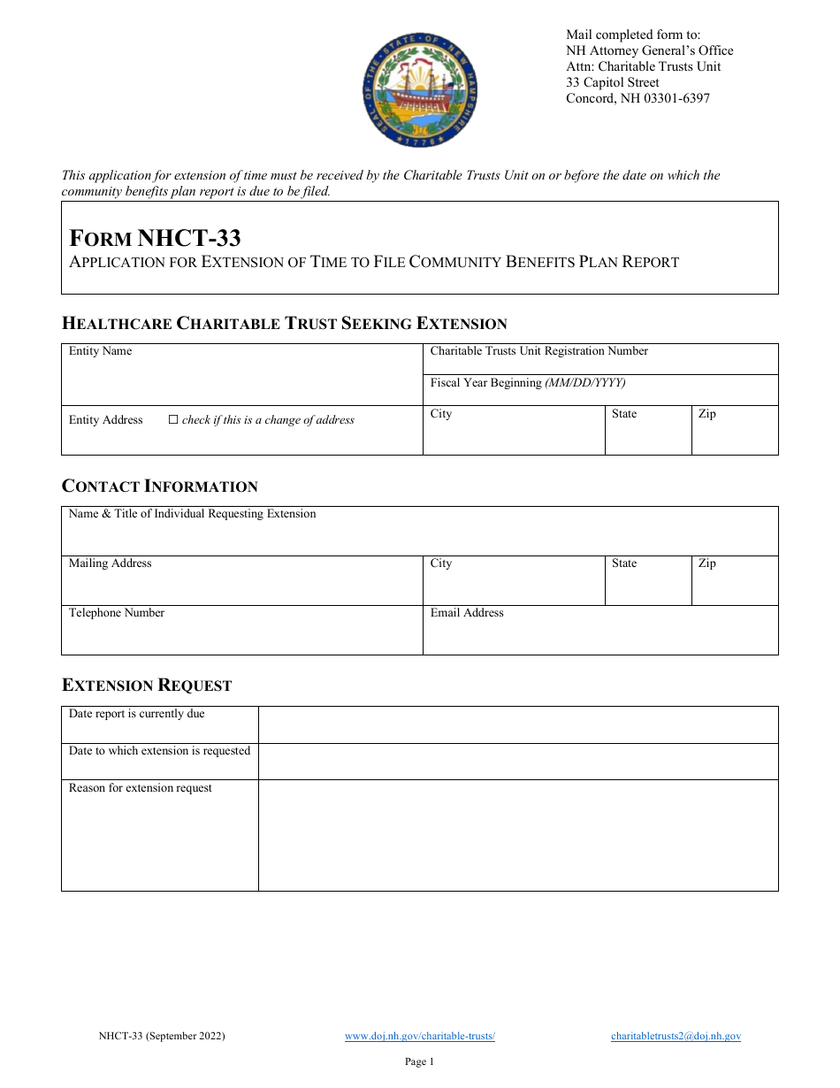 Form NHCT-33 Download Printable PDF or Fill Online Application for ...