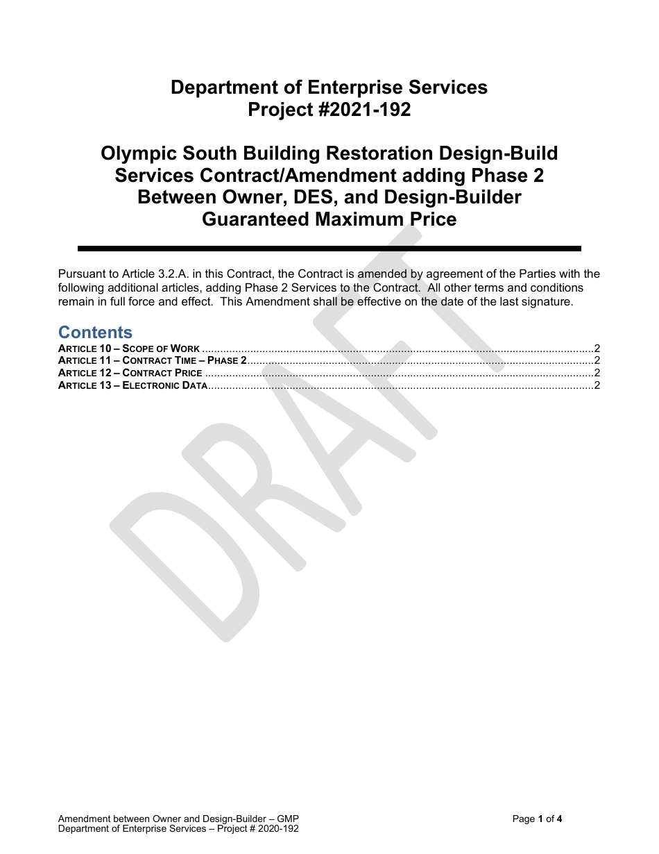 Washington Design-Build Services Contract Amendment - Pierce College ...