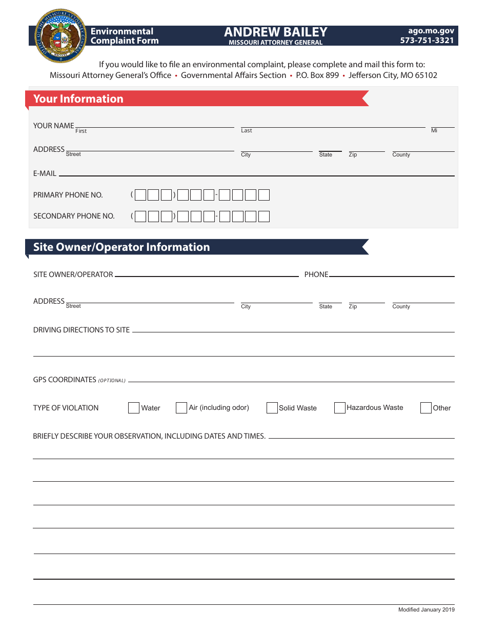 Missouri Environmental Complaint Form - Fill Out, Sign Online and ...
