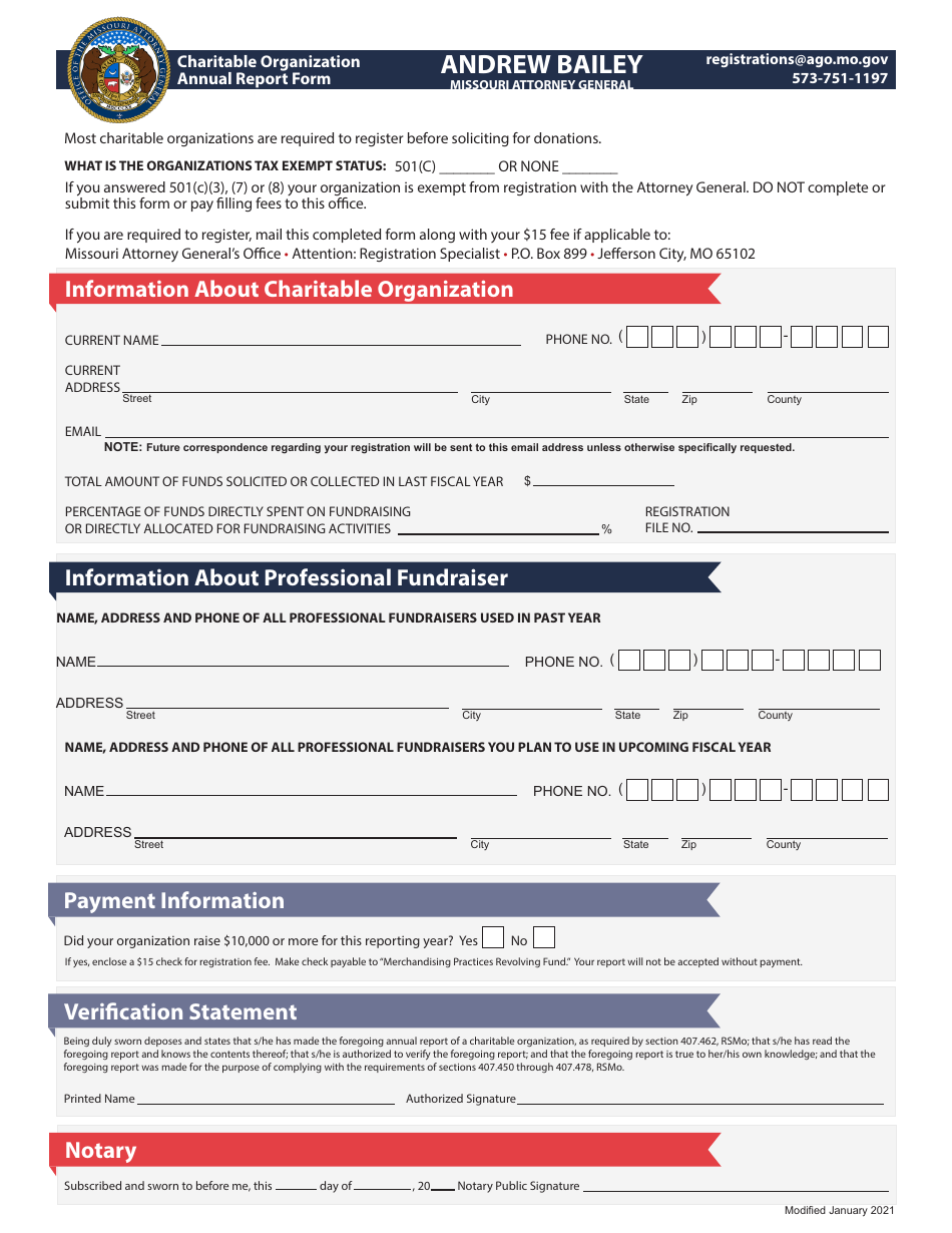 Missouri Charitable Organization Annual Report Form - Fill Out, Sign ...