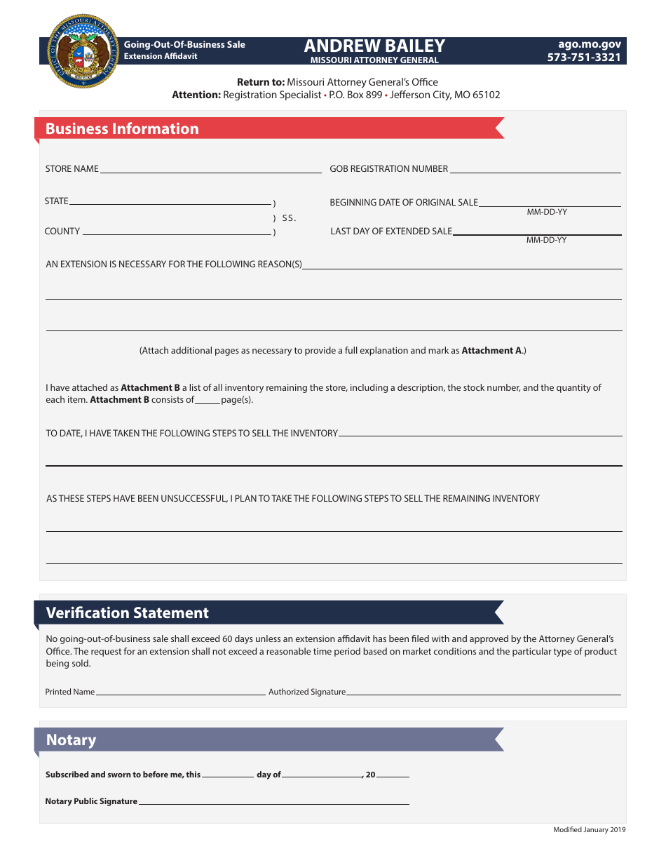 Missouri Going-Out-Of-Business Sale Extension Affidavit - Fill Out, Sign Online and Download PDF ...