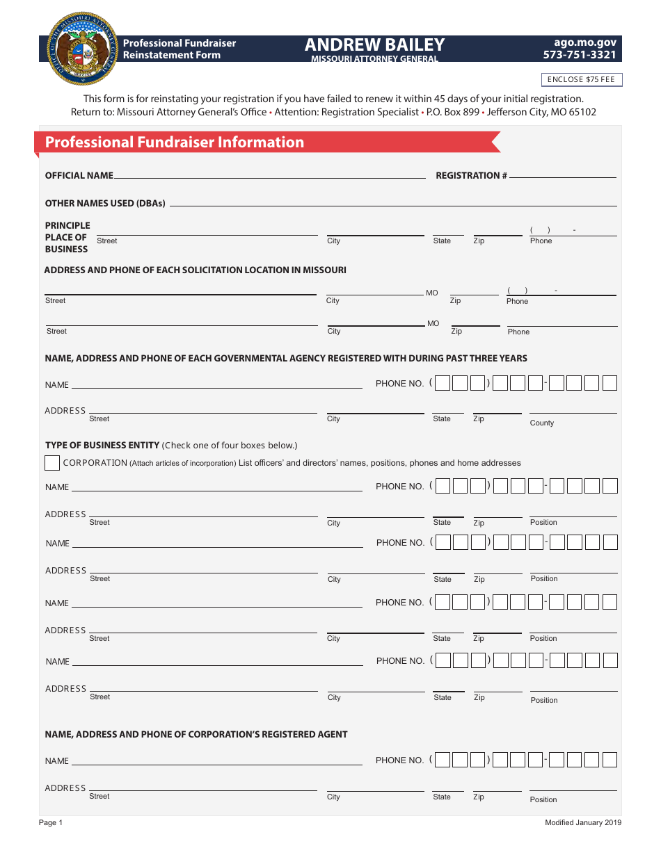 Missouri Professional Fundraiser Reinstatement Form - Fill Out, Sign ...