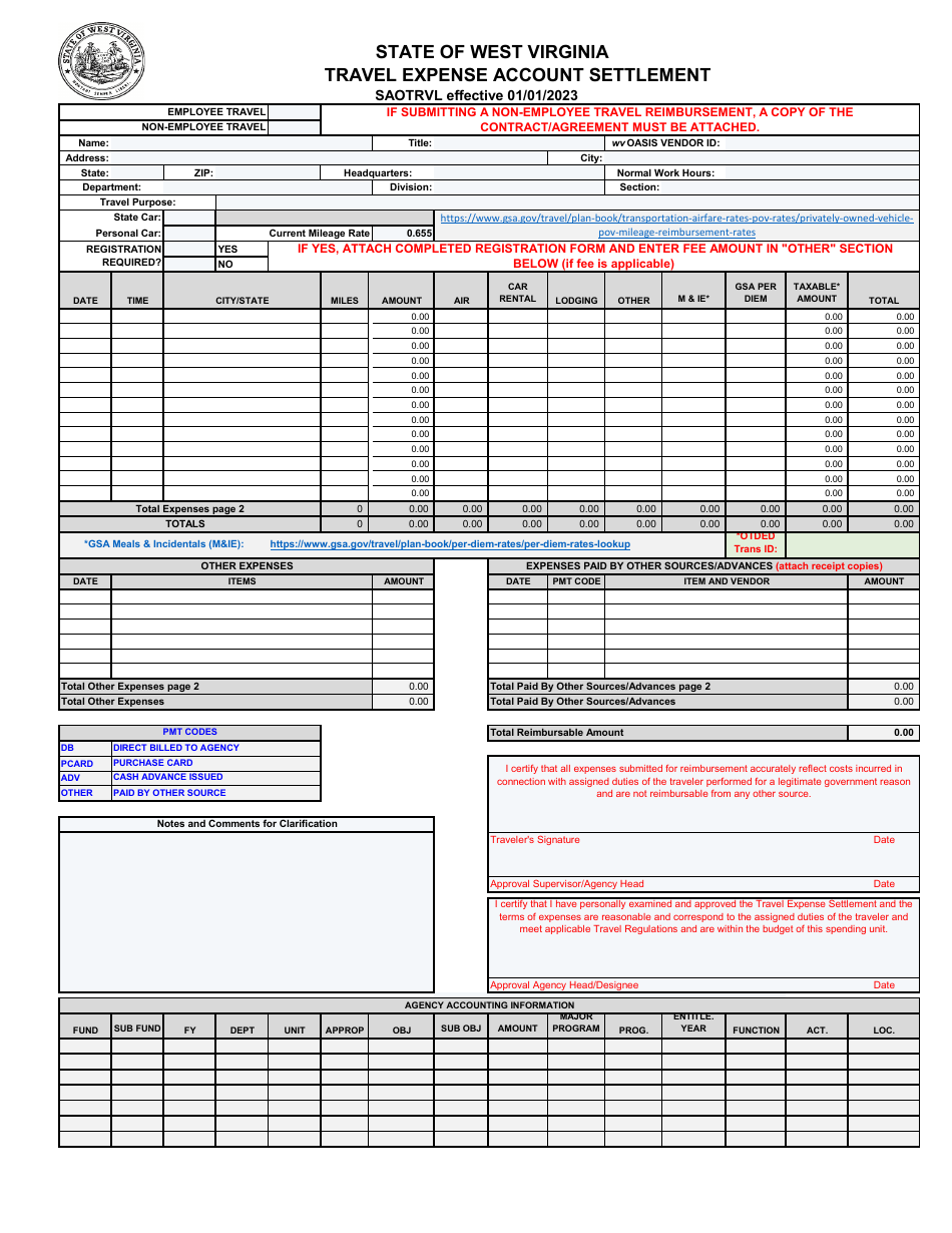 West Virginia Travel Expense Account Settlement - Fill Out, Sign Online ...
