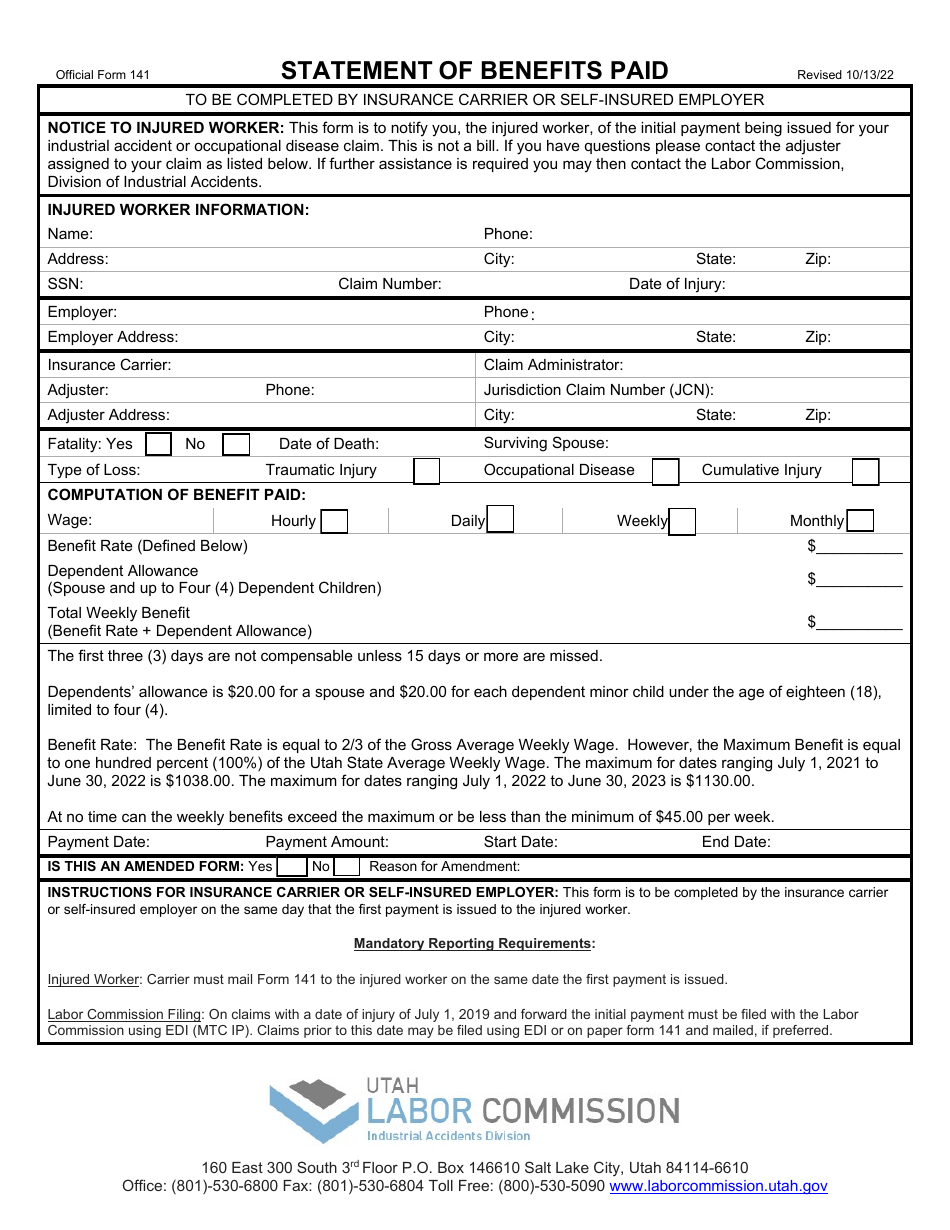 Official Form 141 - Fill Out, Sign Online and Download Fillable PDF ...