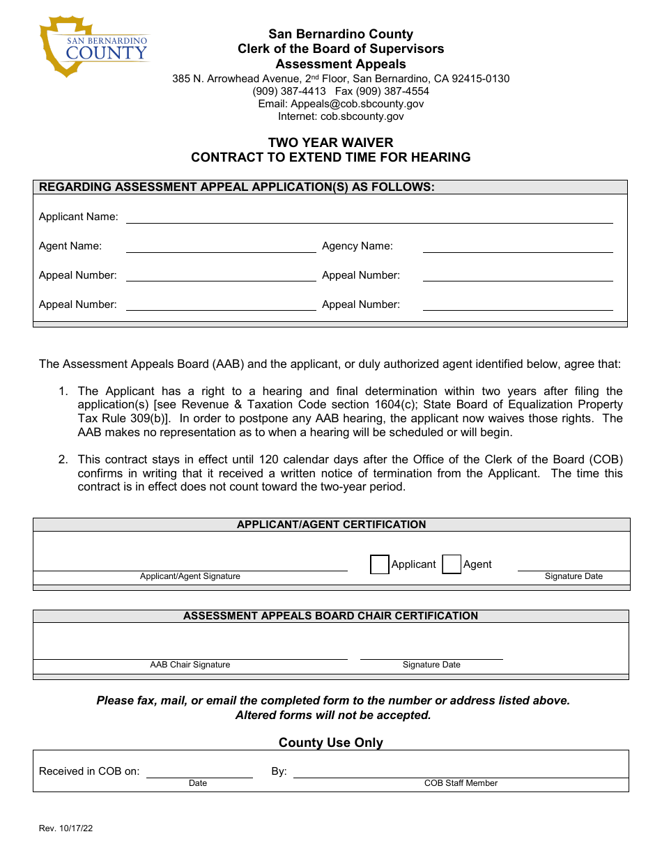 County of San Bernardino, California Two-Year Waiver Contract to Extend ... County of San Bernardino, California Two-Year Waiver Contract to Extend ...