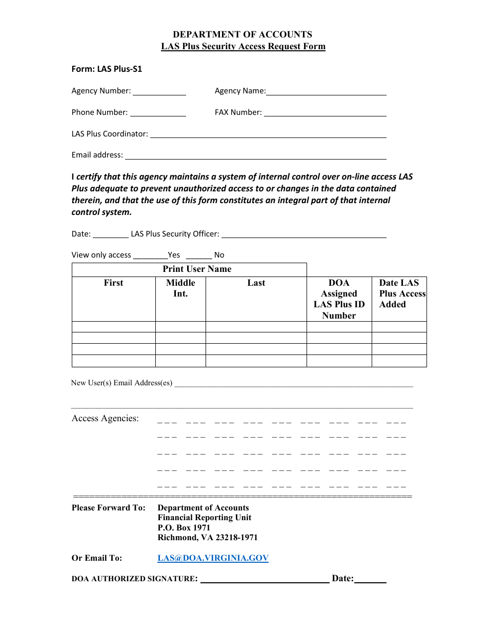 Form LAS Plus-S1 - Fill Out, Sign Online and Download Printable PDF, Virginia | Templateroller