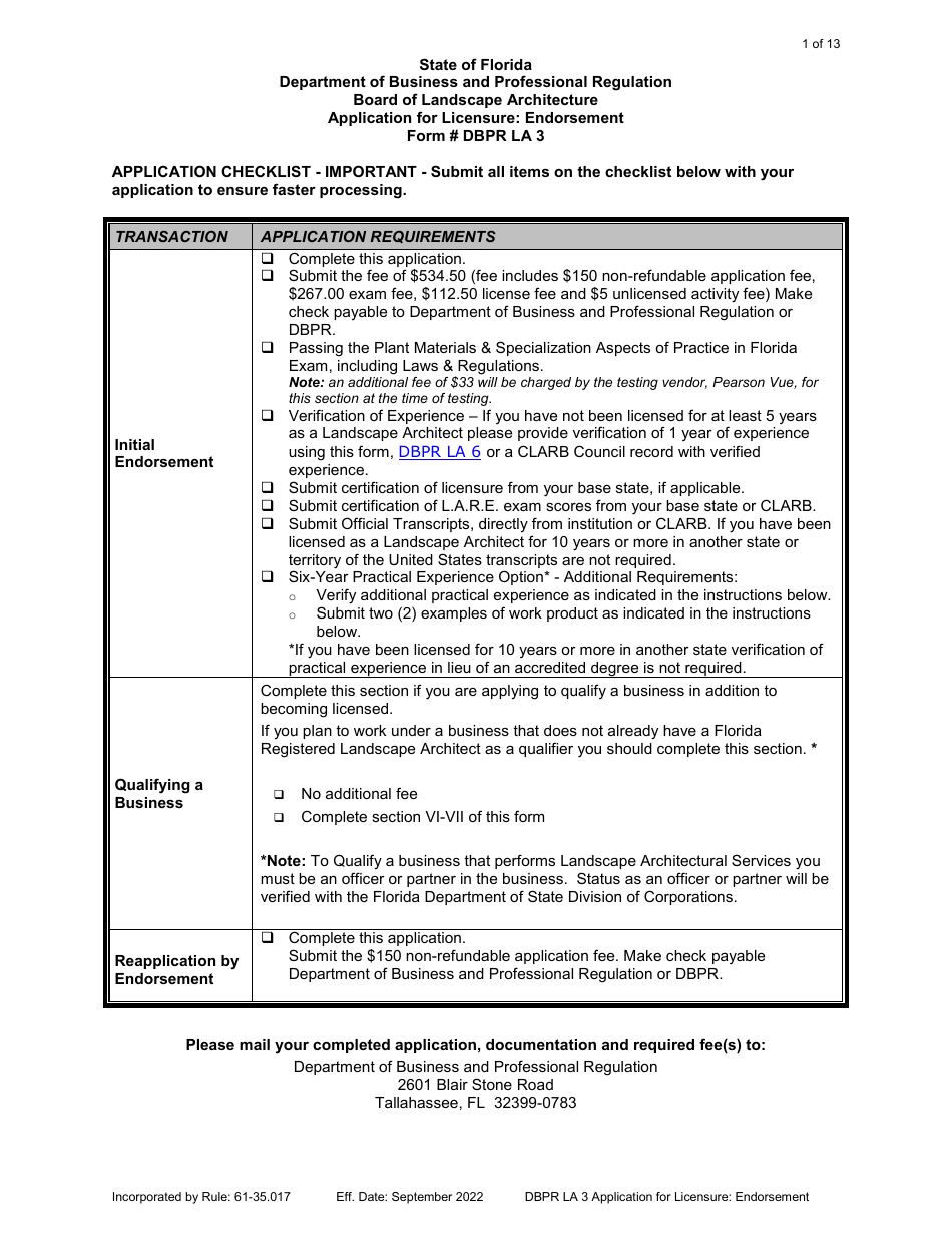 Form DBPR LA3 - Fill Out, Sign Online and Download Printable PDF ...