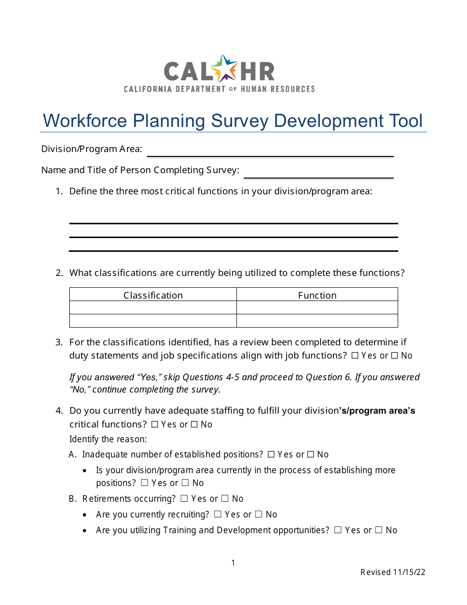 California Workforce Planning Survey Development Tool - Fill Out, Sign ...