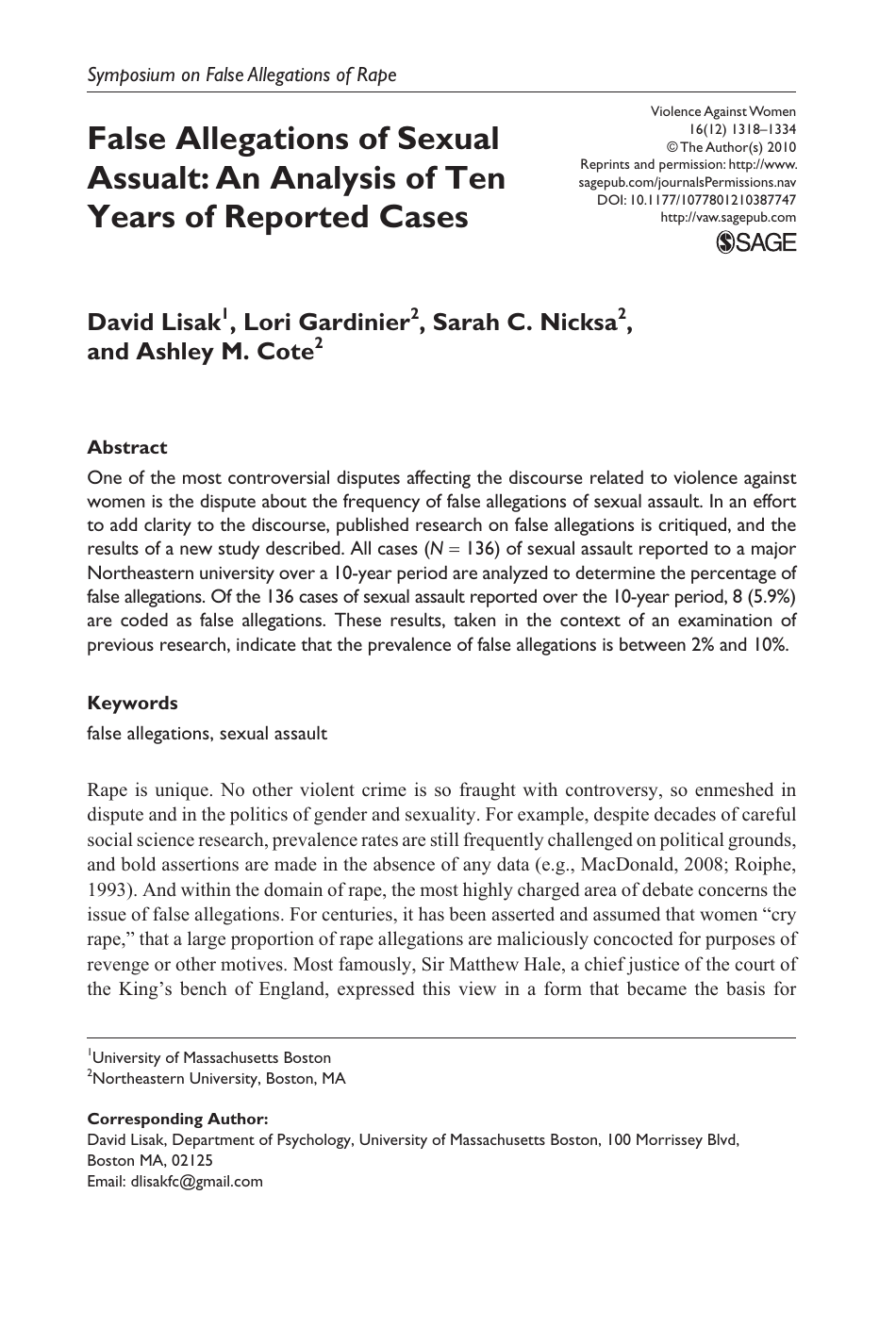 2010 False Allegations of Sexual Assualt: an Analysis of Ten Years of ...