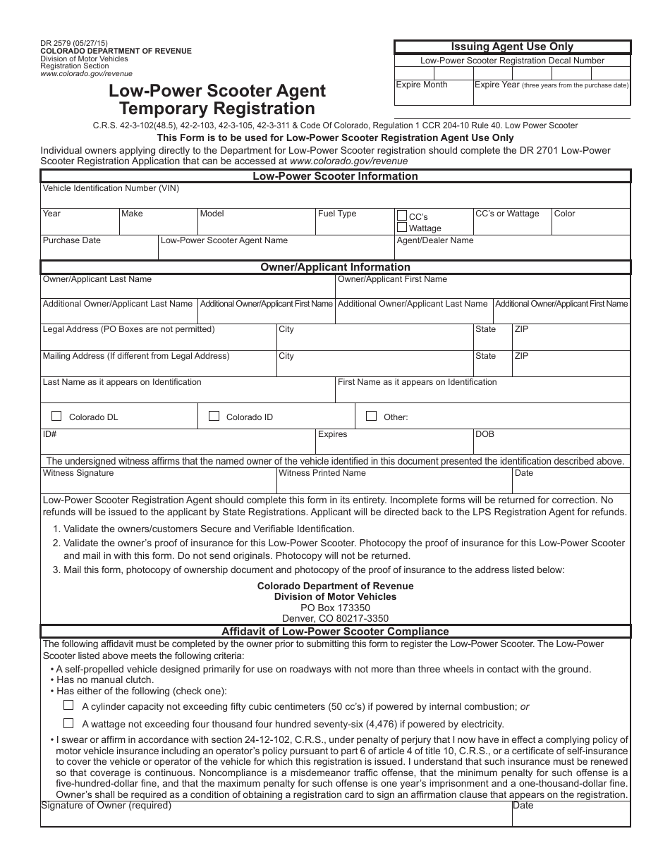 Form DR2579 - Fill Out, Sign Online and Download Fillable PDF, Colorado ...