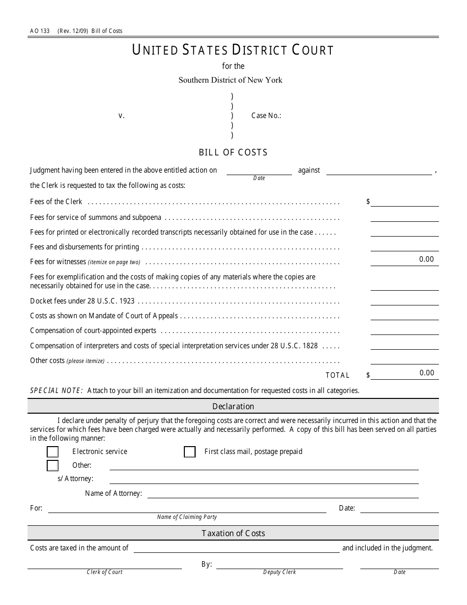 Form AO133 - Fill Out, Sign Online and Download Fillable PDF, New York ...