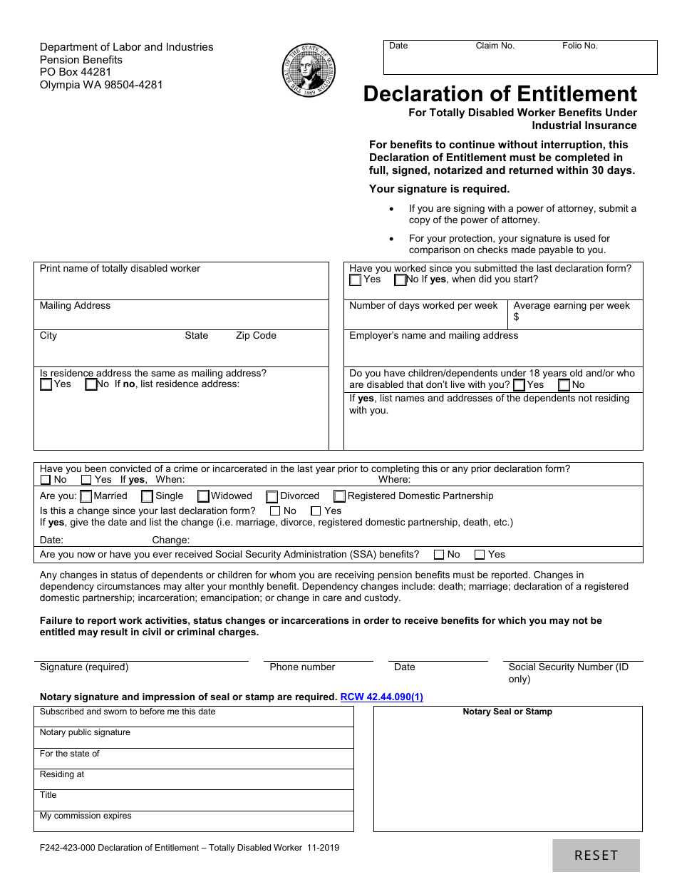 Form F242-423-000 - Fill Out, Sign Online and Download Fillable PDF ...