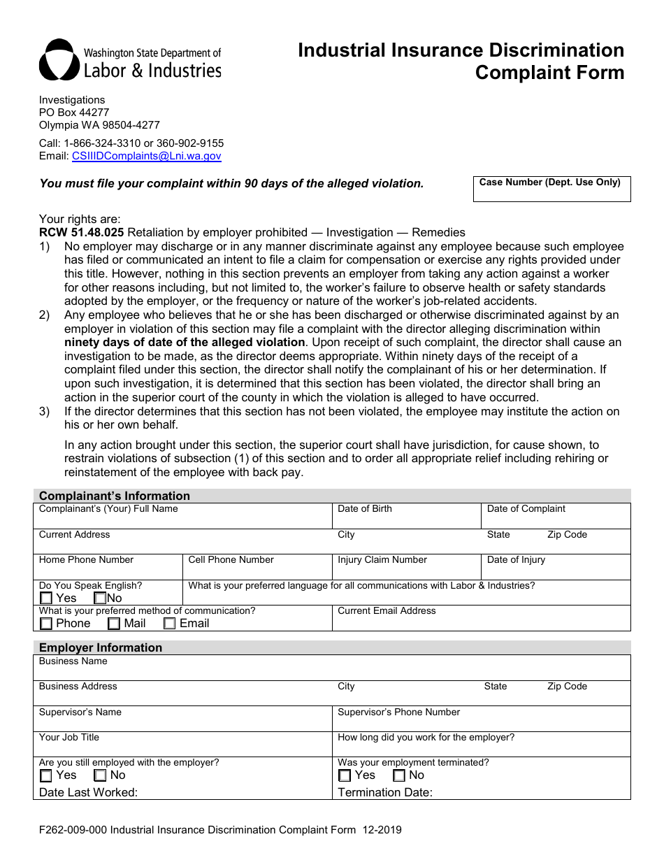 Form F262-009-000 - Fill Out, Sign Online and Download Fillable PDF ...