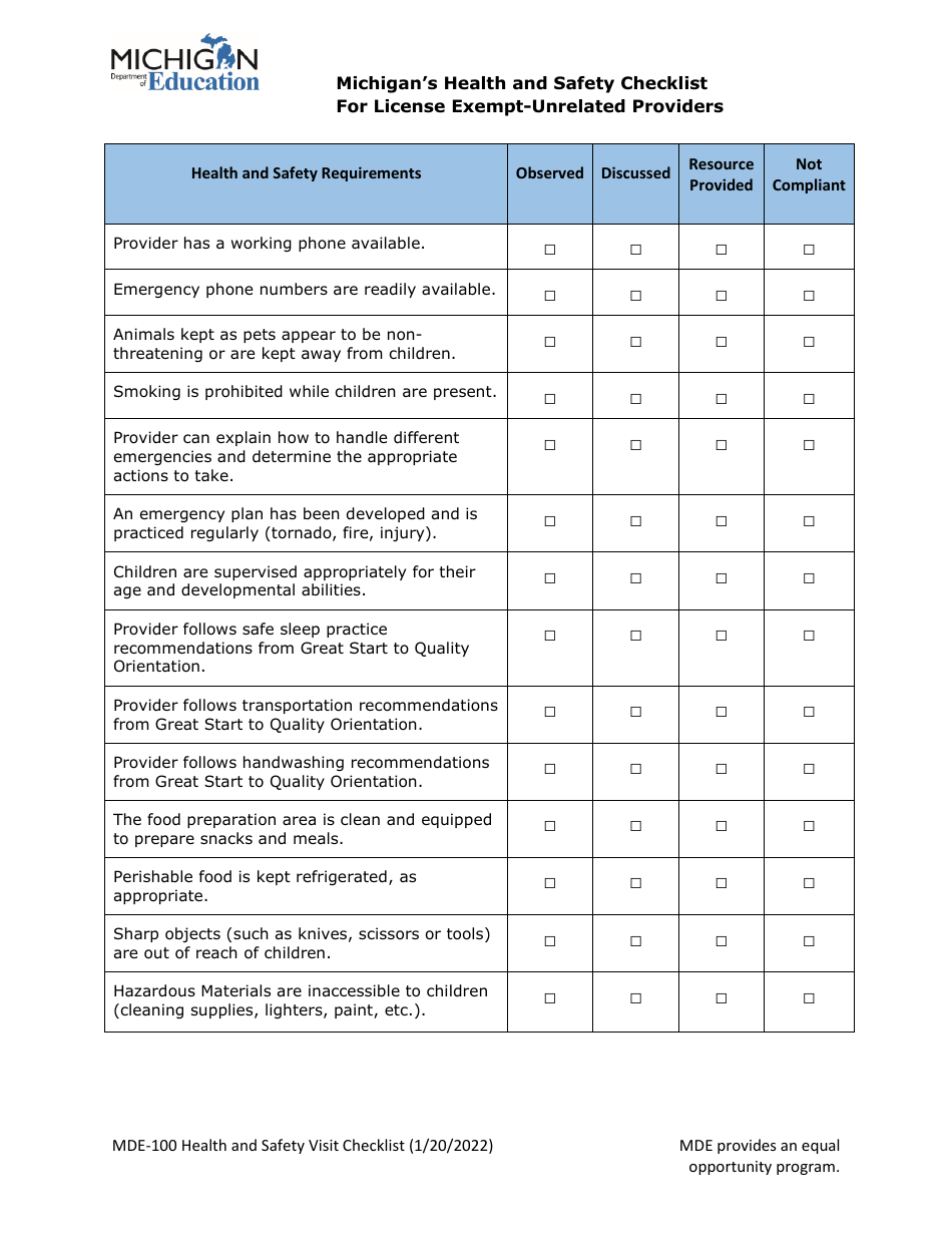 Form MDE-100 - Fill Out, Sign Online and Download Printable PDF ...