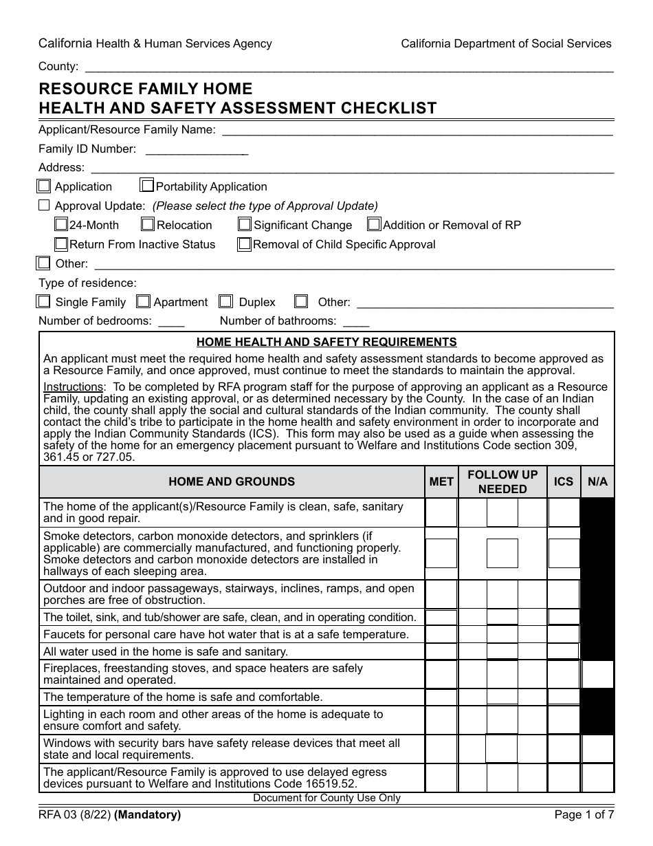 Form RFA03 Download Fillable PDF or Fill Online Resource Family Home ...