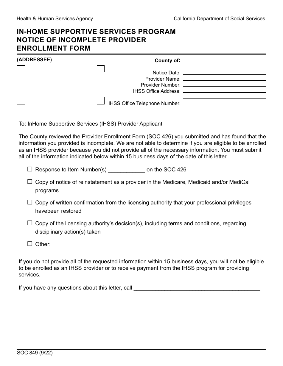 Form SOC849 Download Fillable PDF or Fill Online In-home Supportive ...