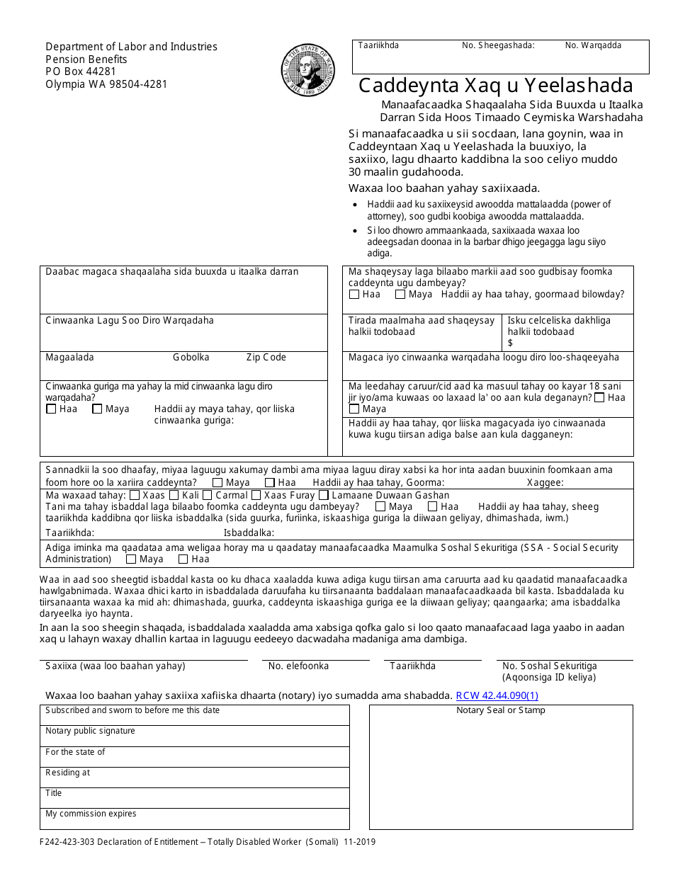 Form F242-423-303 Download Printable PDF or Fill Online Declaration of ...