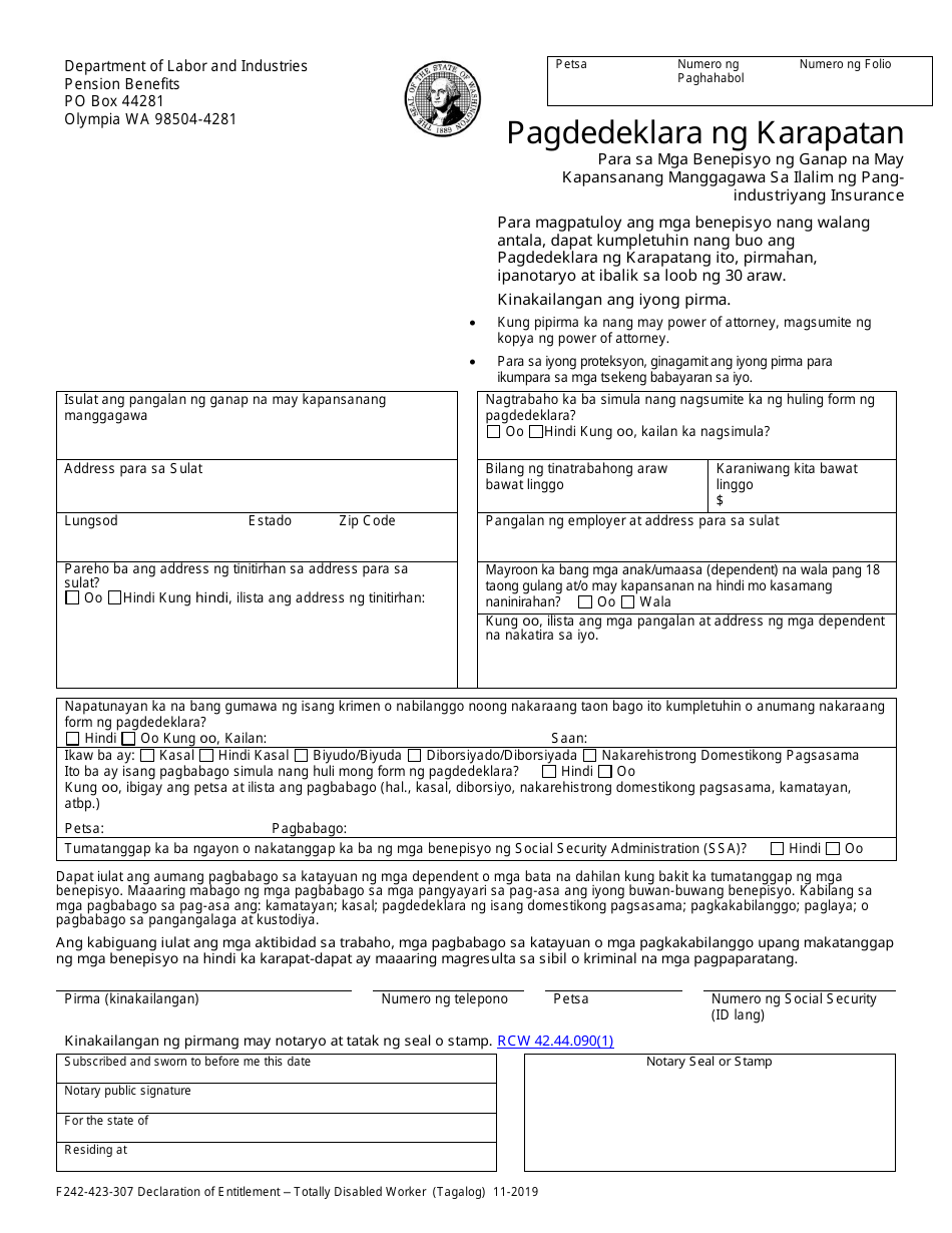 Form F242-423-307 Download Printable PDF or Fill Online Declaration of ...