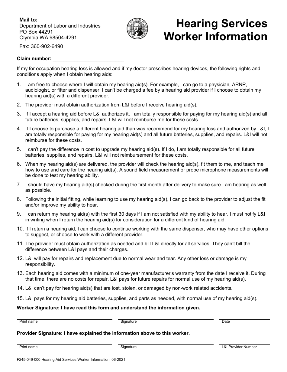 Form F245-049-000 Download Fillable PDF or Fill Online Hearing Services ...