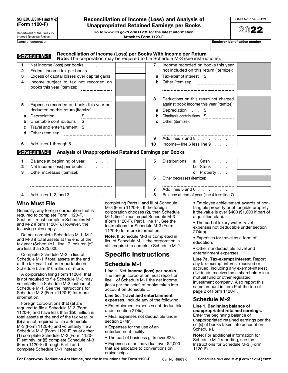 IRS Form 1120-F Schedule M-1, M-2 - 2022 - Fill Out, Sign Online and Download Fillable PDF ...
