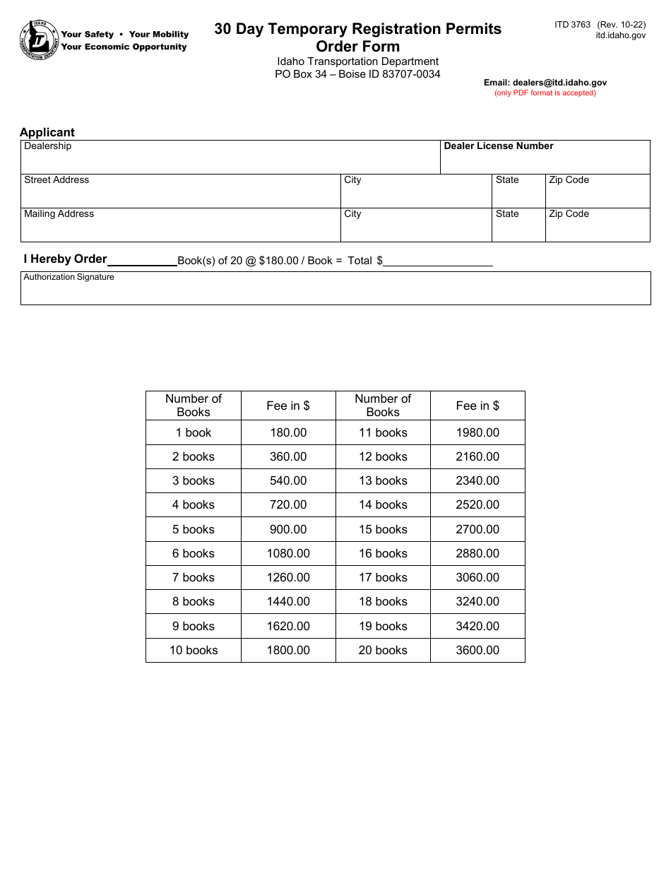 Form ITD3763 - Fill Out, Sign Online and Download Fillable PDF, Idaho | Templateroller