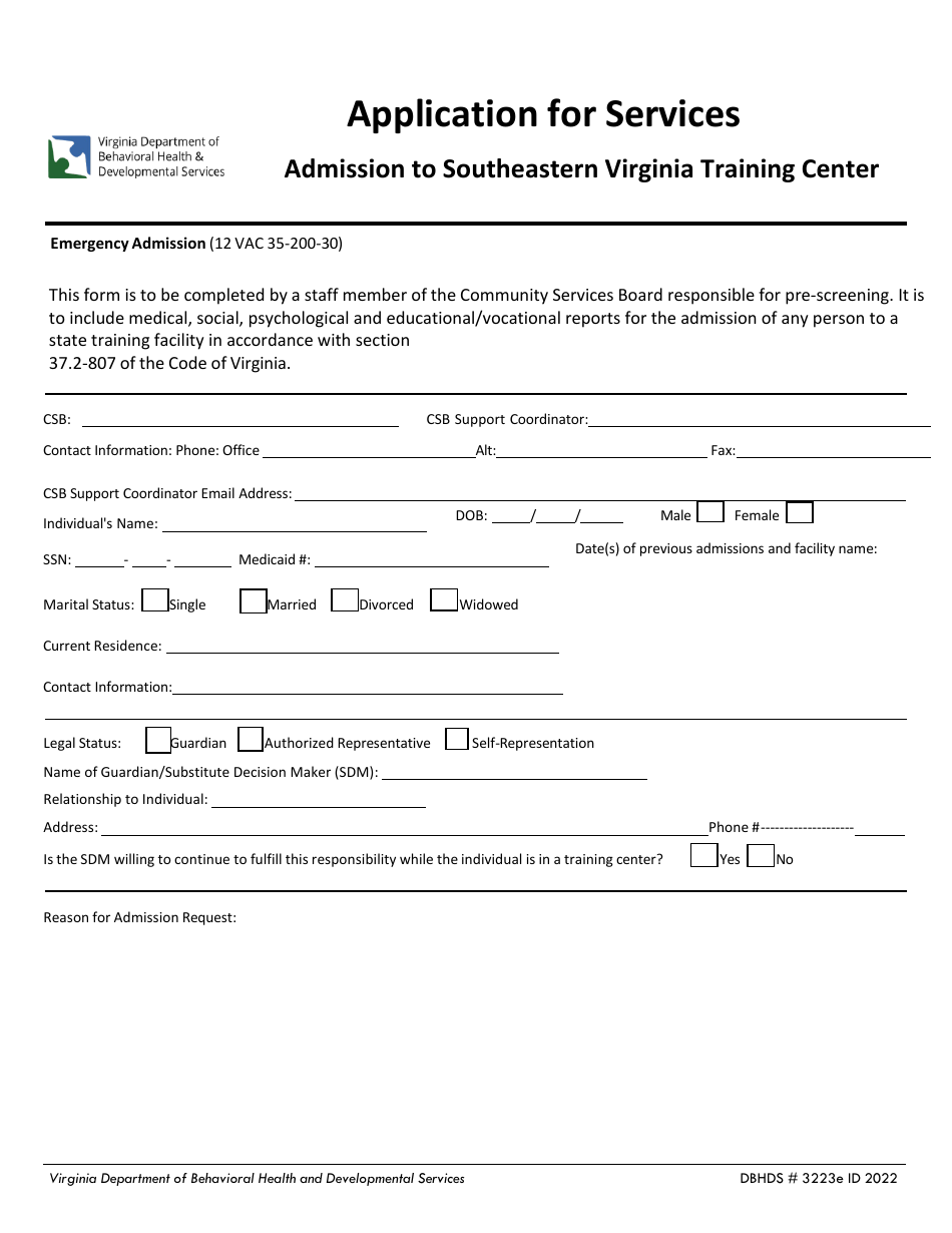 Form DBHDS3223E - Fill Out, Sign Online and Download Fillable PDF ...
