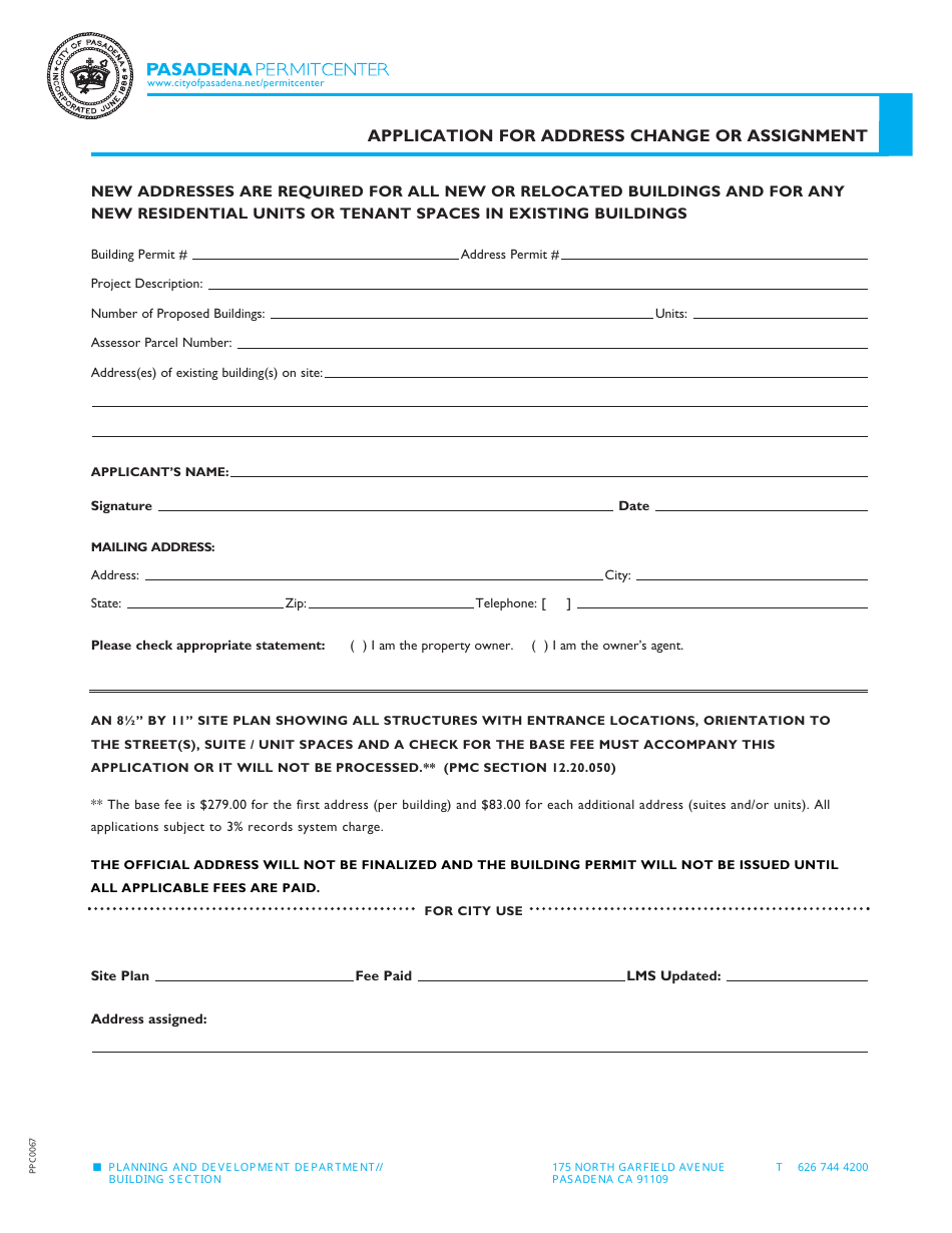 Form PPC0067 - Fill Out, Sign Online and Download Printable PDF, City ...
