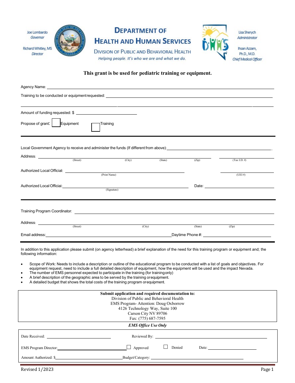 Nevada Emergency Medical Services for Children Grant Application ...