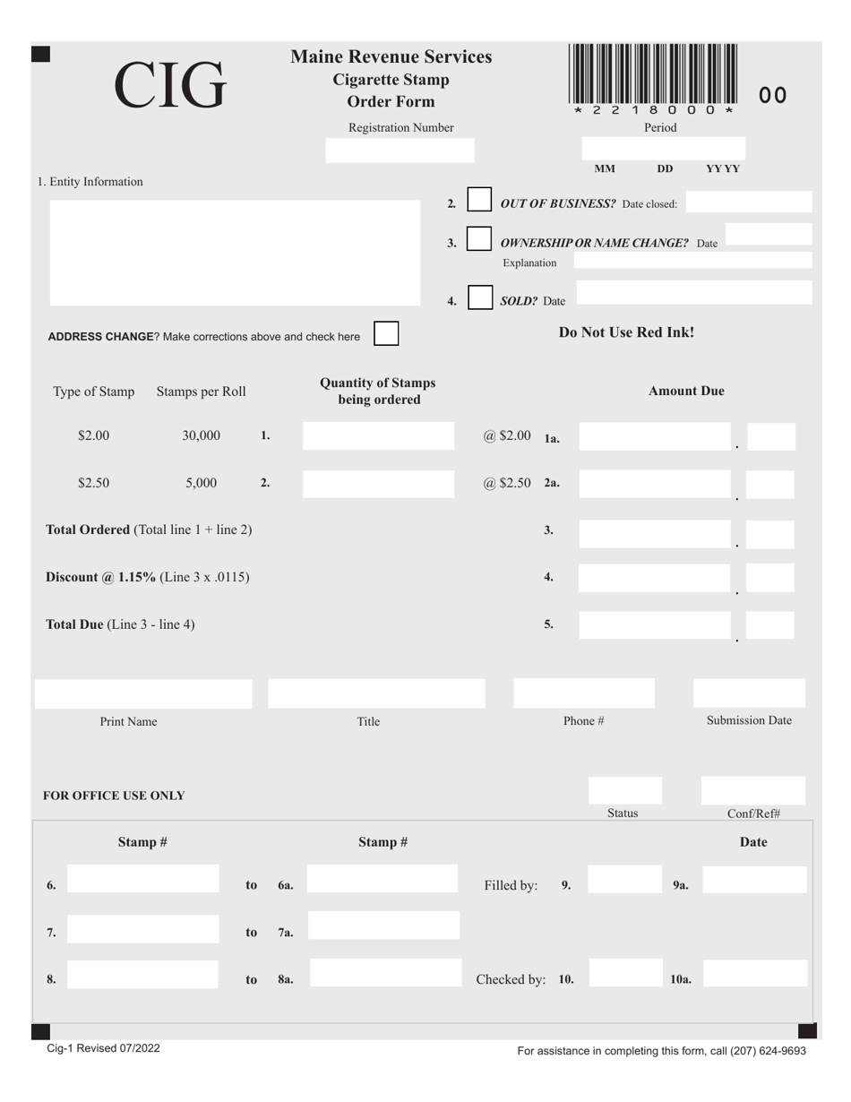 Form CIG-1 Download Fillable PDF or Fill Online Cigarette Stamp Order ...