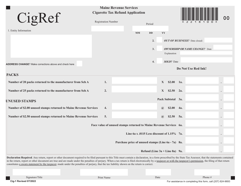 Form CIG-1 - Fill Out, Sign Online and Download Fillable PDF, Maine ...