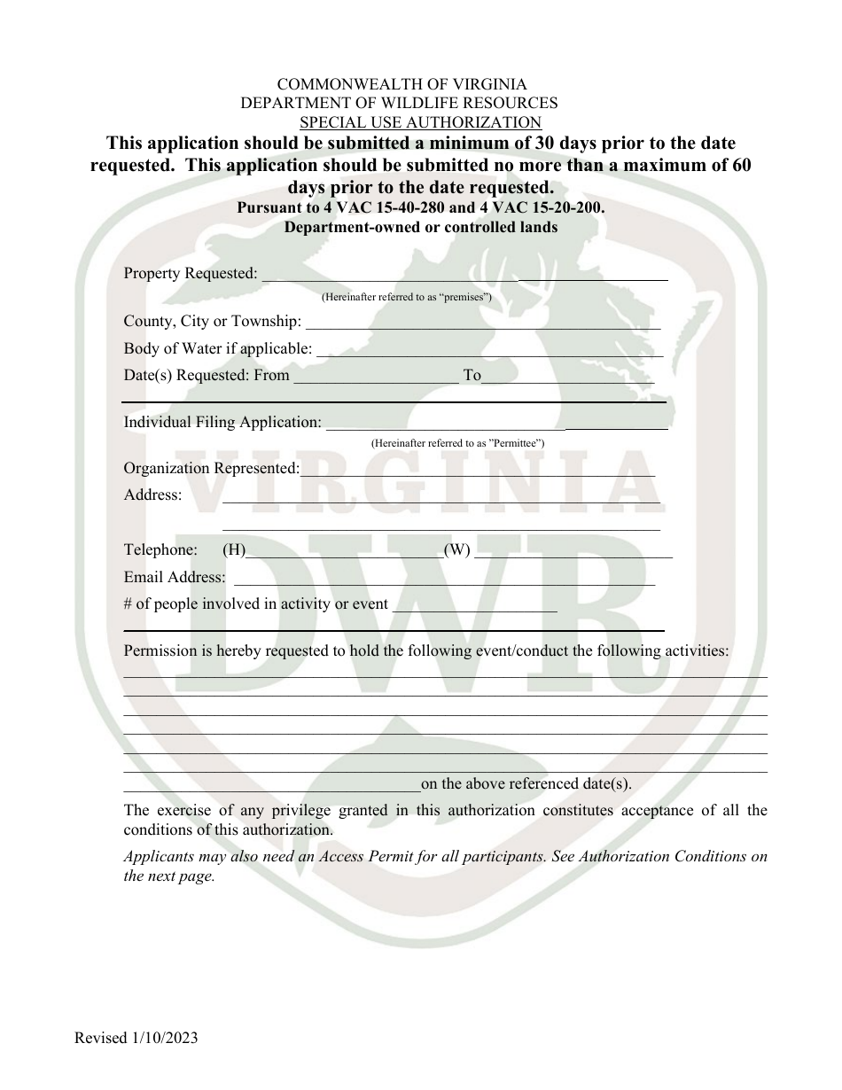 Virginia Special Use Authorization Download Fillable PDF 2020 — 2024 ...