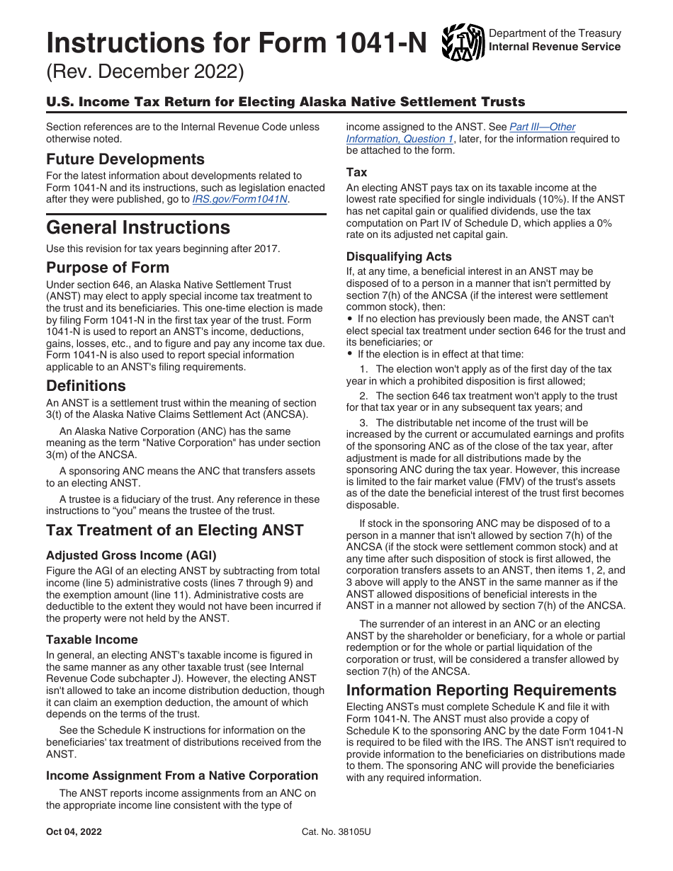 Download Instructions for IRS Form 1041-N U.S. Income Tax Return for ...