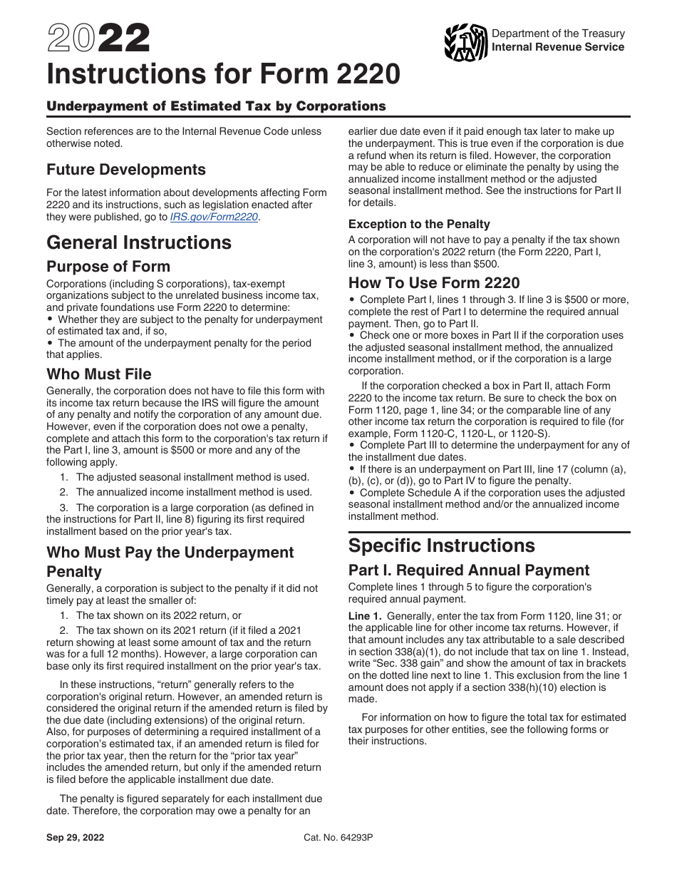Download Instructions for IRS Form 2220 Underpayment of Estimated Tax ...