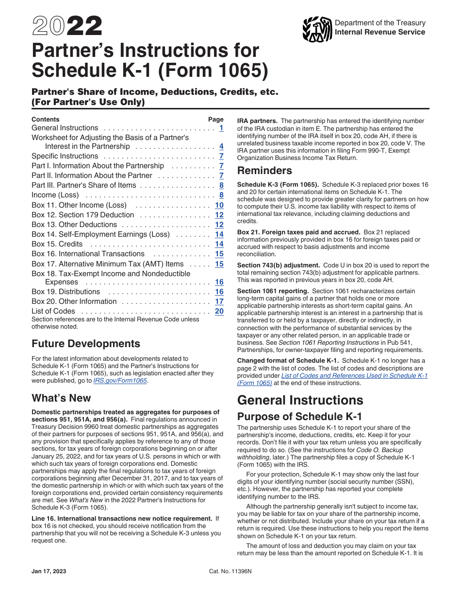 Download Instructions for IRS Form 1065 Schedule K-1 Partner's Share of ...